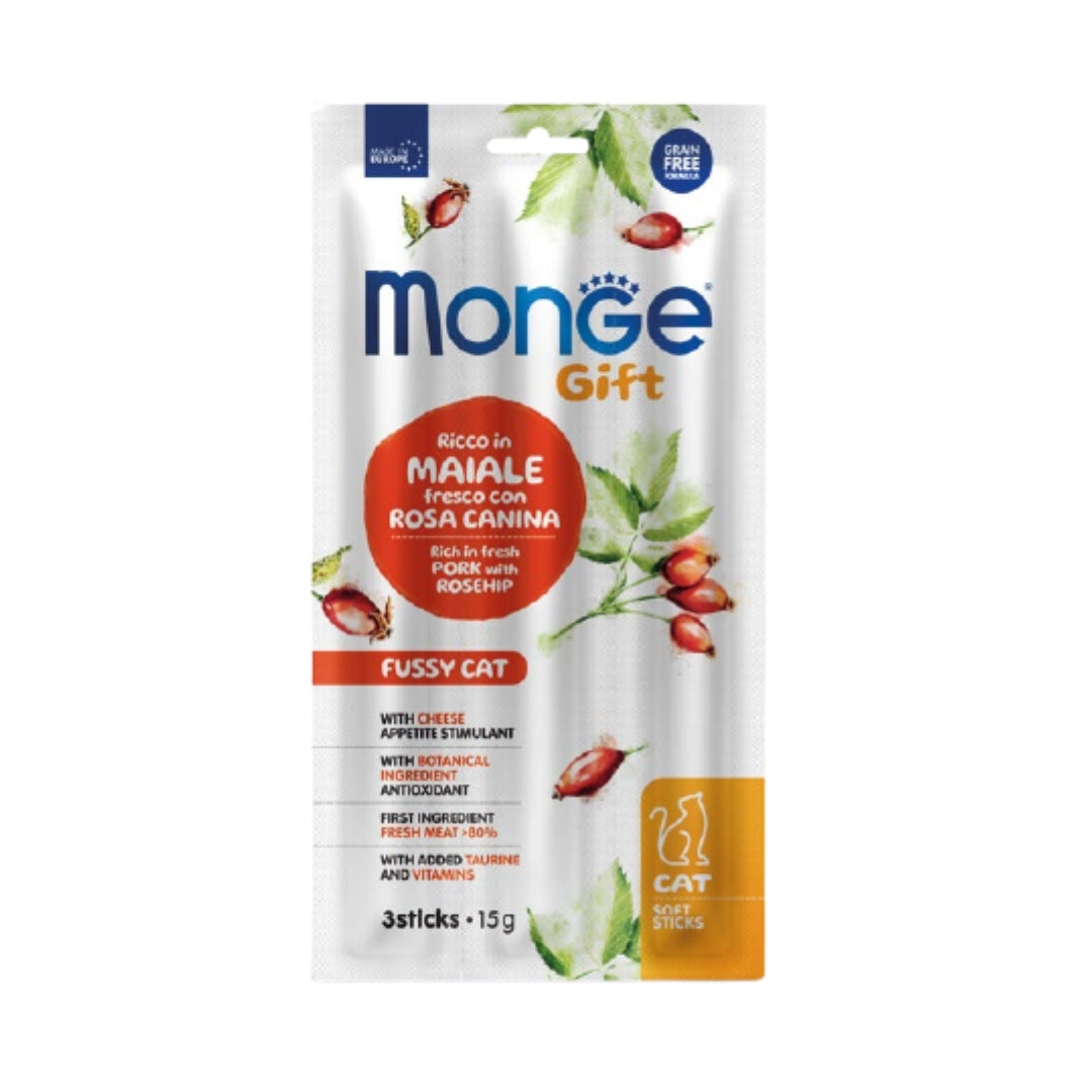 Monge Gift Fussy Cat Soft Stick Treats – Fresh Pork & Rosehip – Wigglie ...